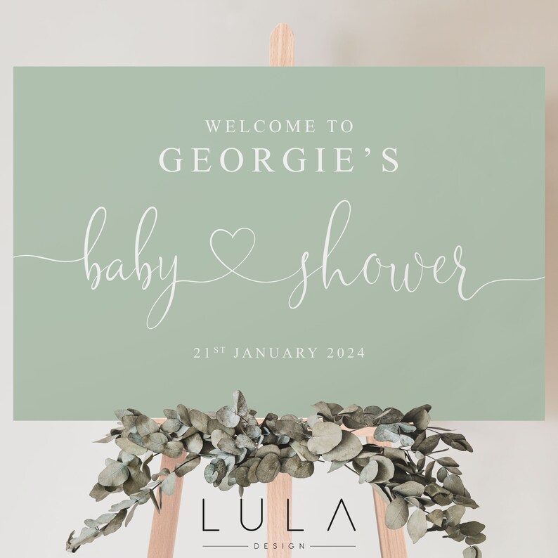 PERSONALISED Sage Green Baby Shower Sign DIGITAL DOWNLOAD, Welcome Sign ...
