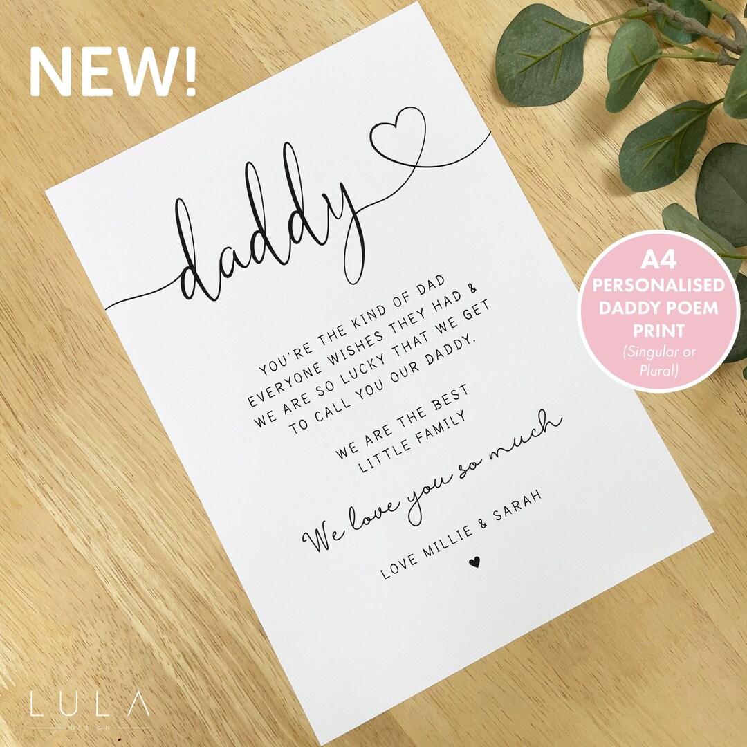 Personalised A4 Daddy Unframed Print From Child or Children, Daddy ...
