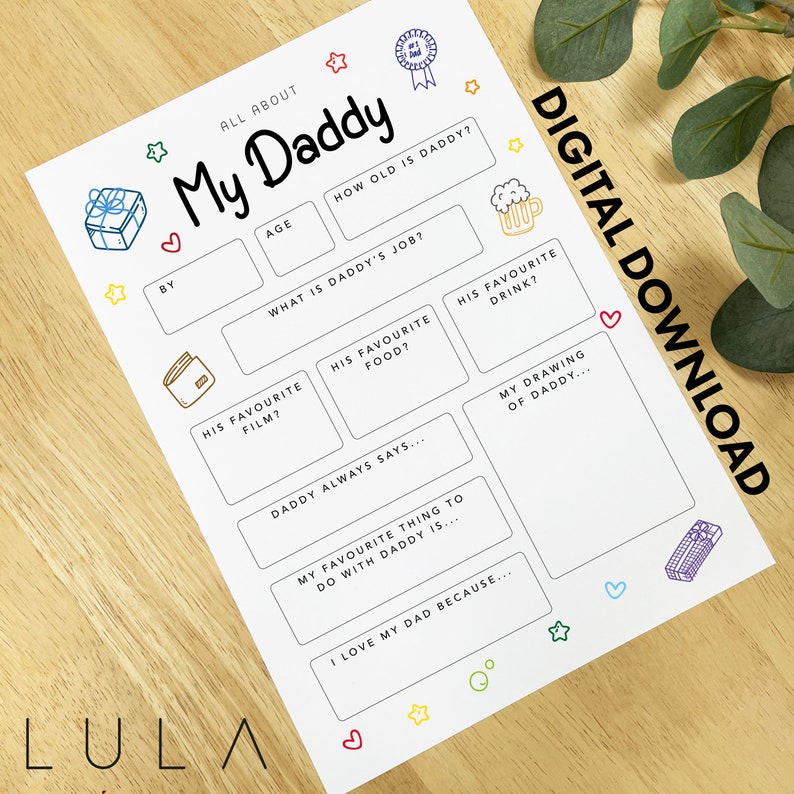 All About Daddy A4 Digital Download, Dad Questionnaire, Daddy Birthday ...