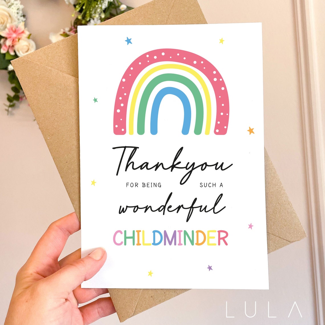 Thankyou Childminder Poem Rainbow A5 Greeting Card & Kraft Envelope End ...