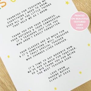 PERSONALISED TEACHER A4 Unframed PRINT, School Leavers Gift, Gift for ...