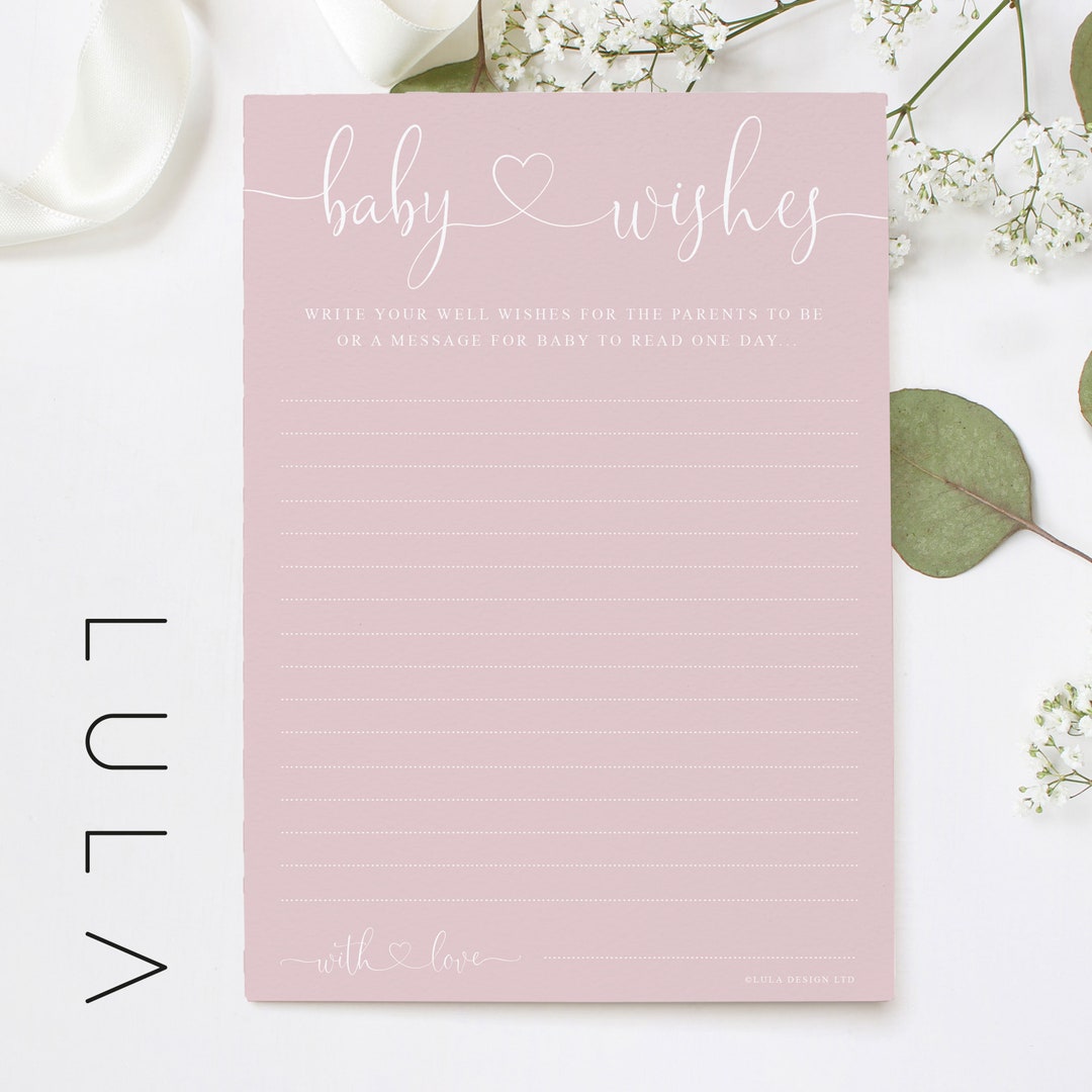BABY WISHES Printed A6 Cards, Dusky Pink Baby Shower Message Cards ...