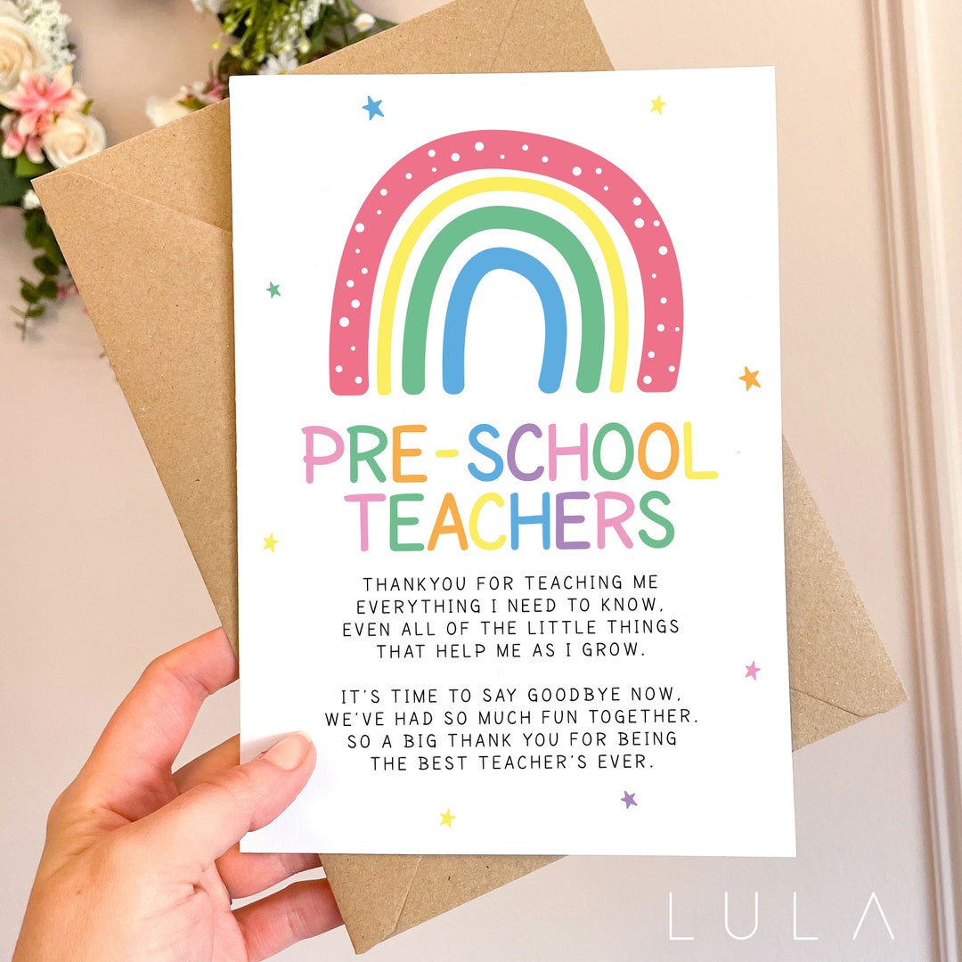 Leaving Pre-school Poem Rainbow A5 Greeting Card & Kraft Envelope Pre ...
