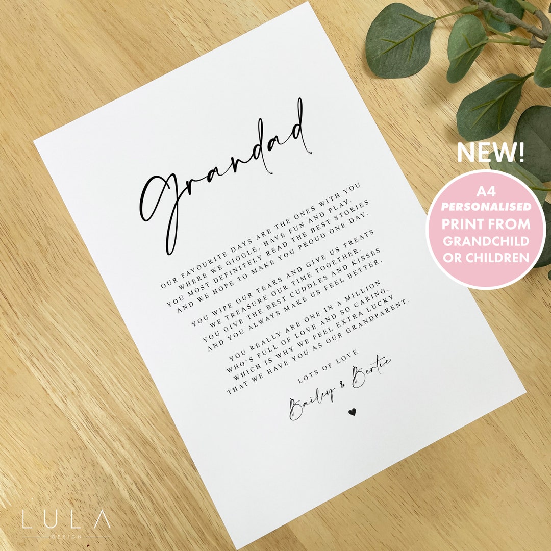 PERSONALISED Grandad Poem A4 UNFRAMED PRINT, Grandad Poem Print Gift ...