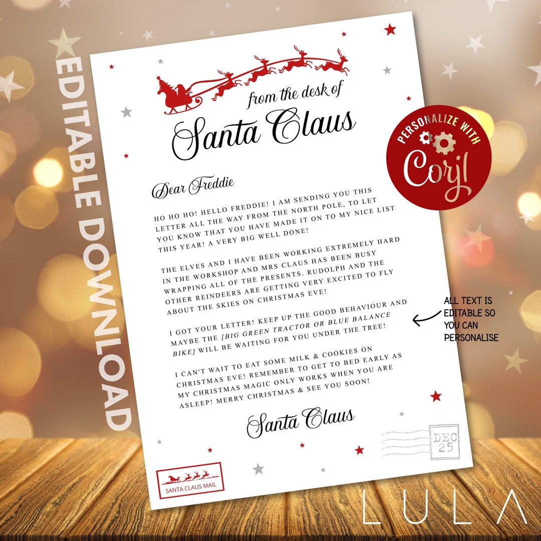 EDITABLE Editable Santa Letter & Nice List Certificate Template Print ...