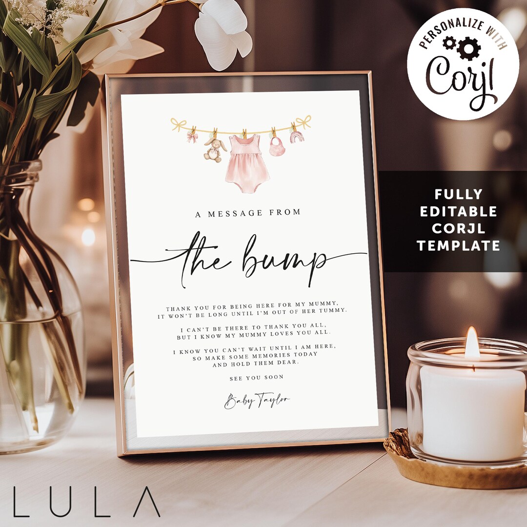 EDITABLE A Message From the Bump Baby Girl Pink Clothes Line Sign ...
