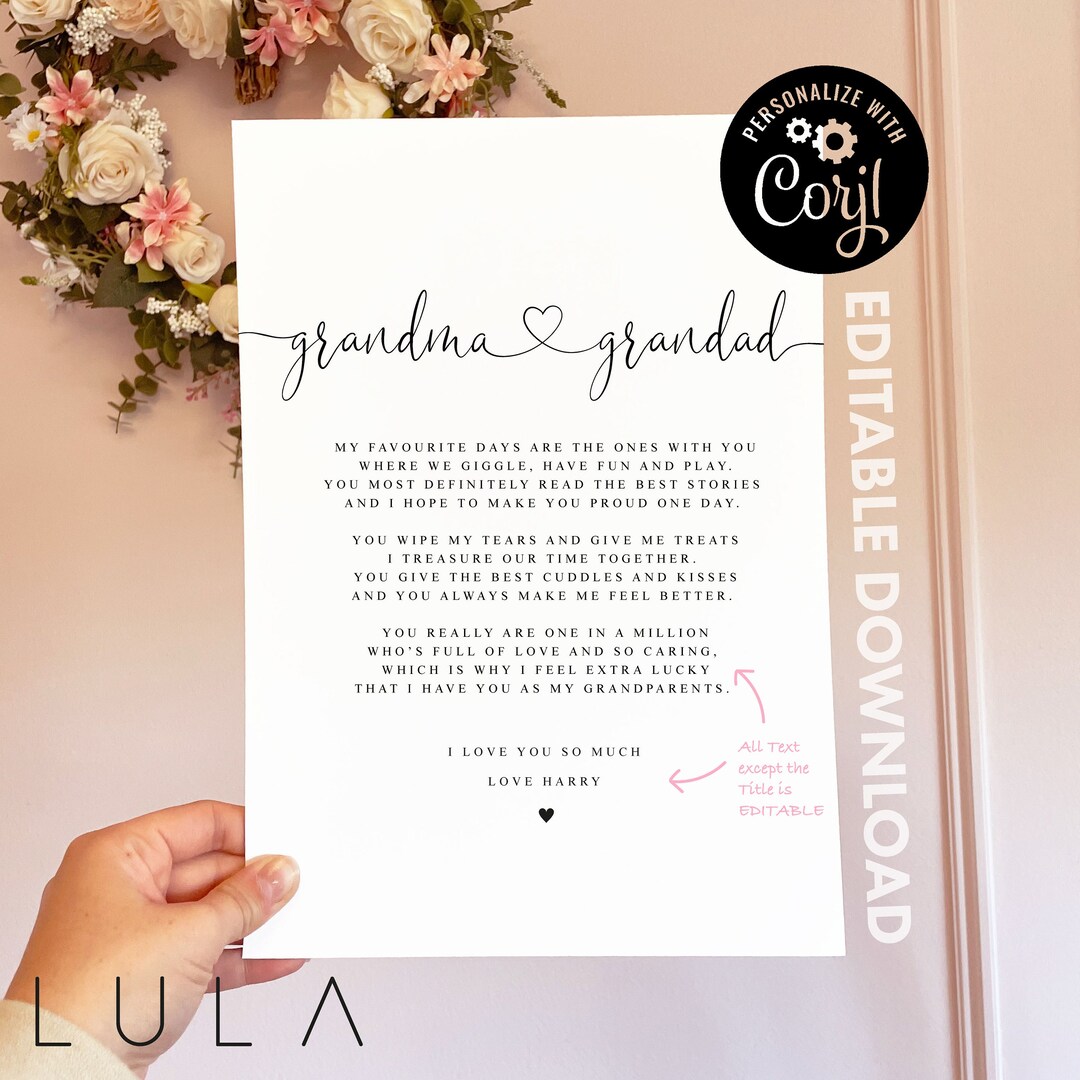 EDITABLE Grandma and Grandad Poem to Print at Home, Grandma & Grandad ...