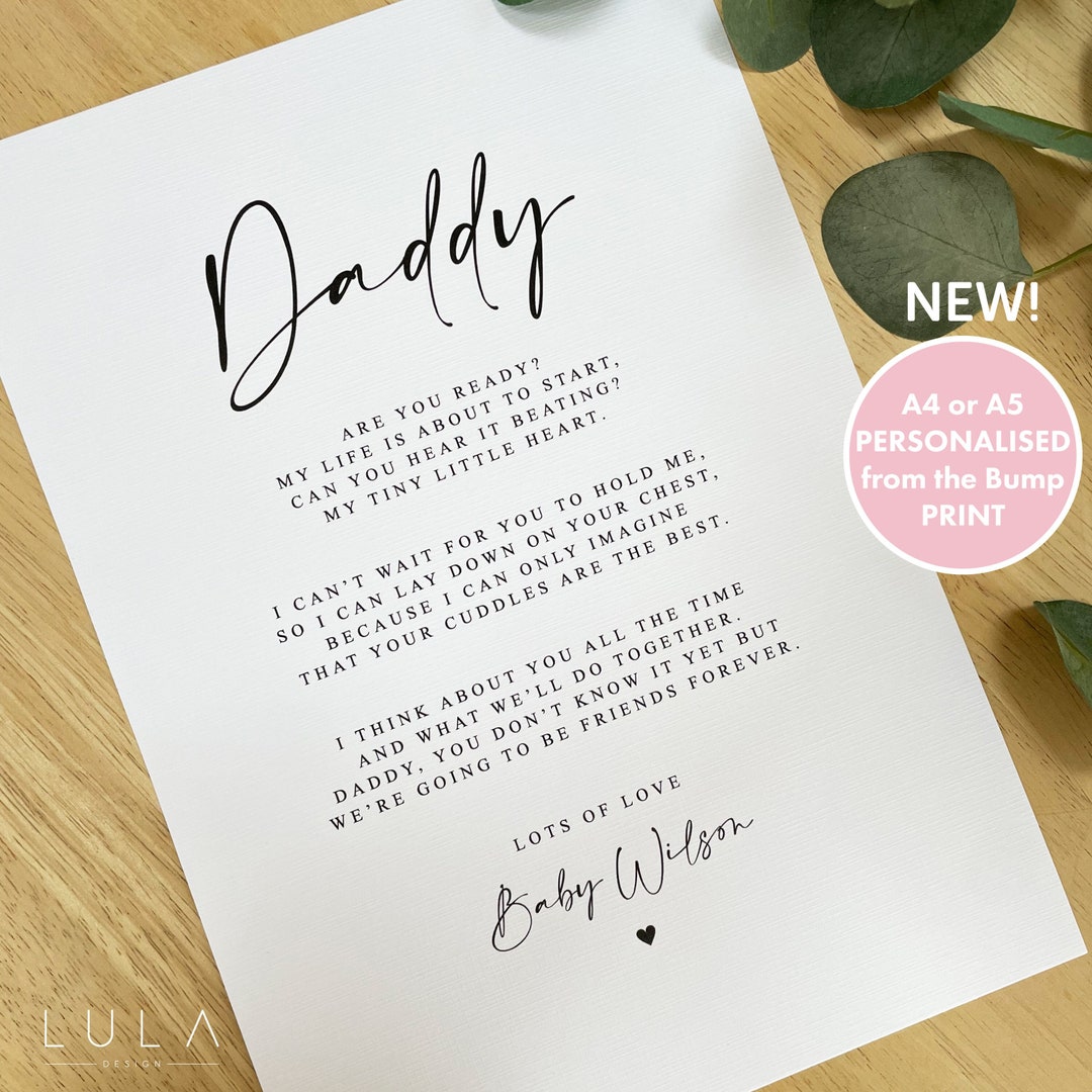 PERSONALISED Daddy to Be Poem From Bump Twins A4 A5 UNFRAMED PRINT New ...