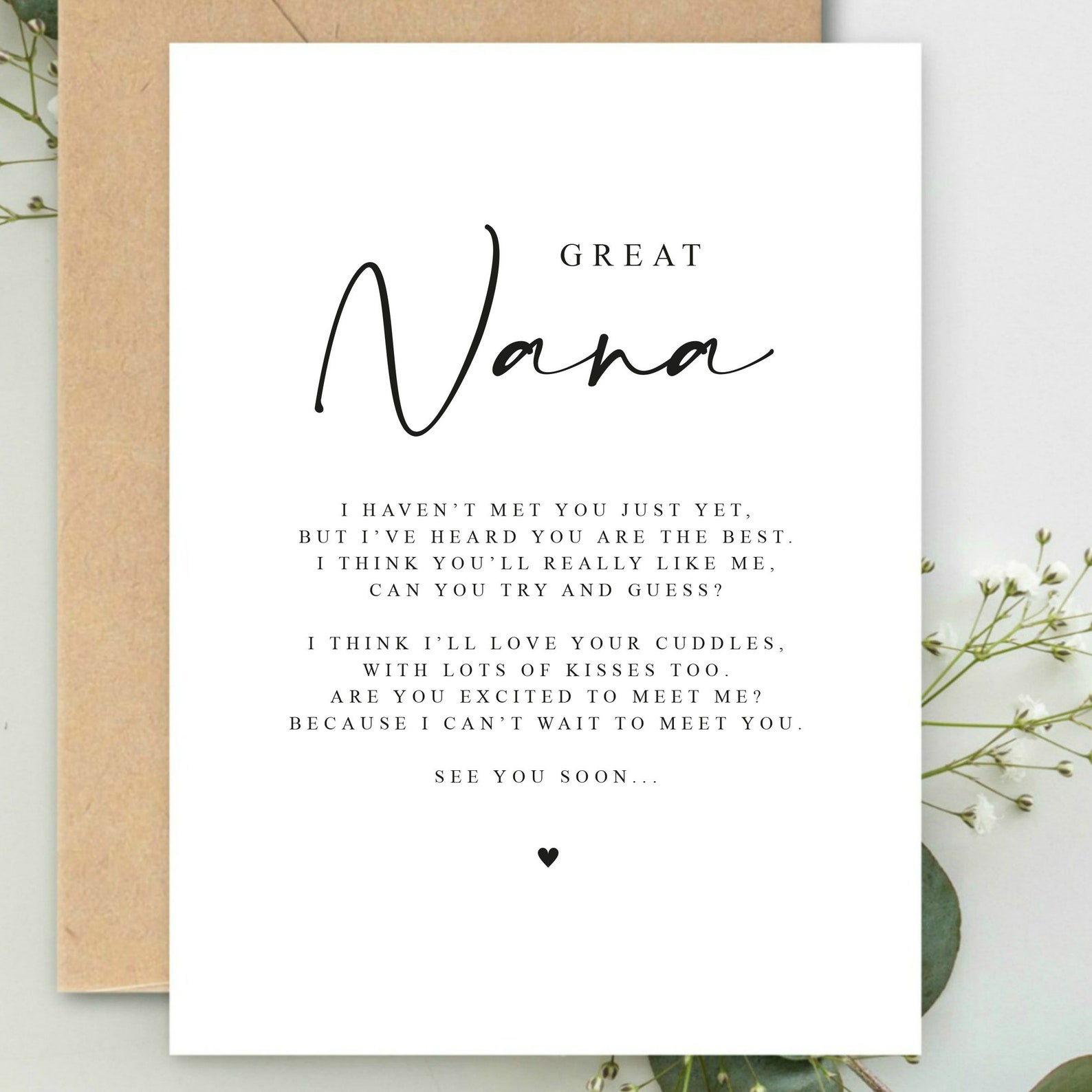 Great Nana to Be Poem Pregnancy Announcement A5 Card With | Etsy