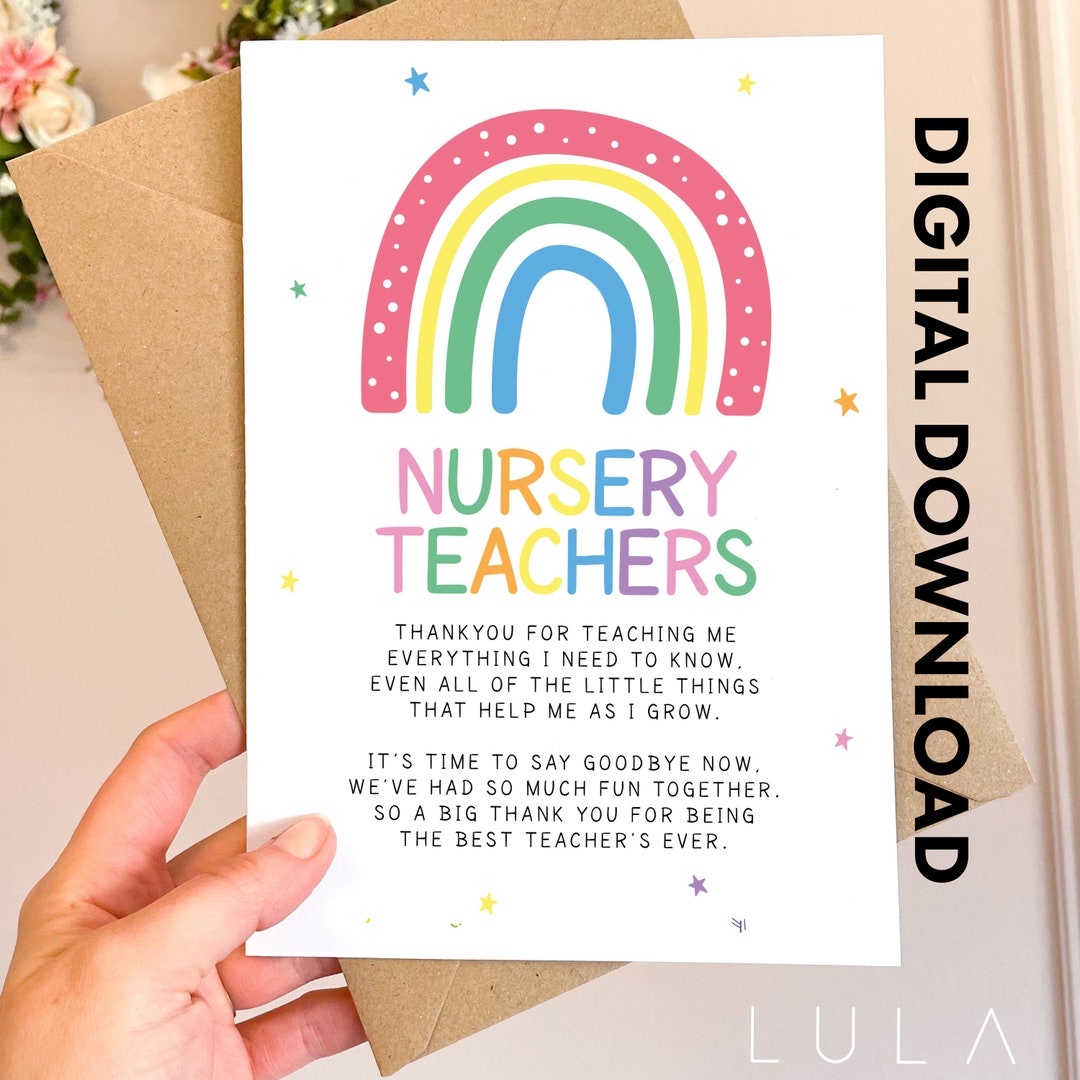 INSTANT DOWNLOAD Leaving Nursery Teachers Poem Rainbow A5 Greeting Card ...