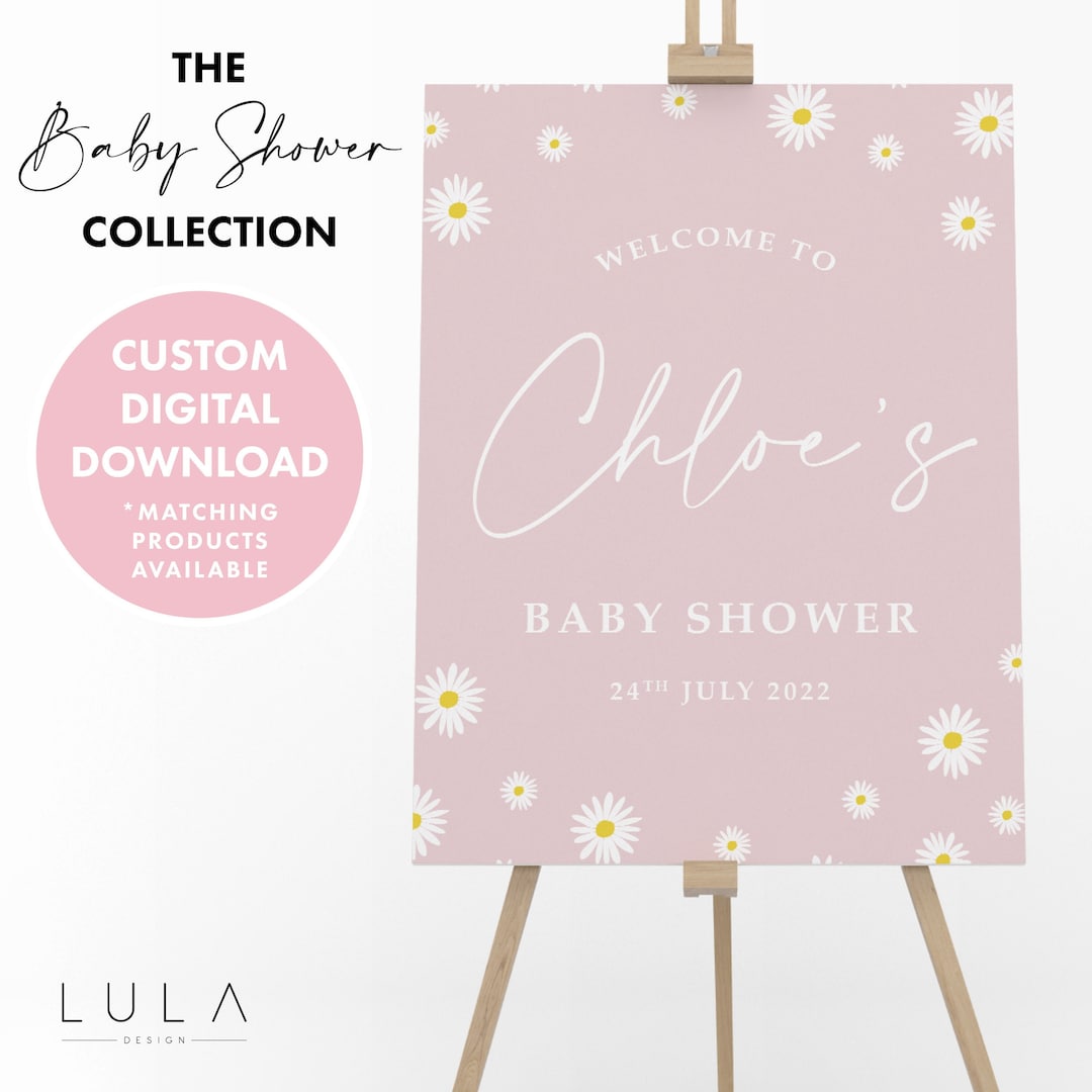 PERSONALISED Baby Shower Sign Daisy Theme Pink DIGITAL DOWNLOAD, Party ...