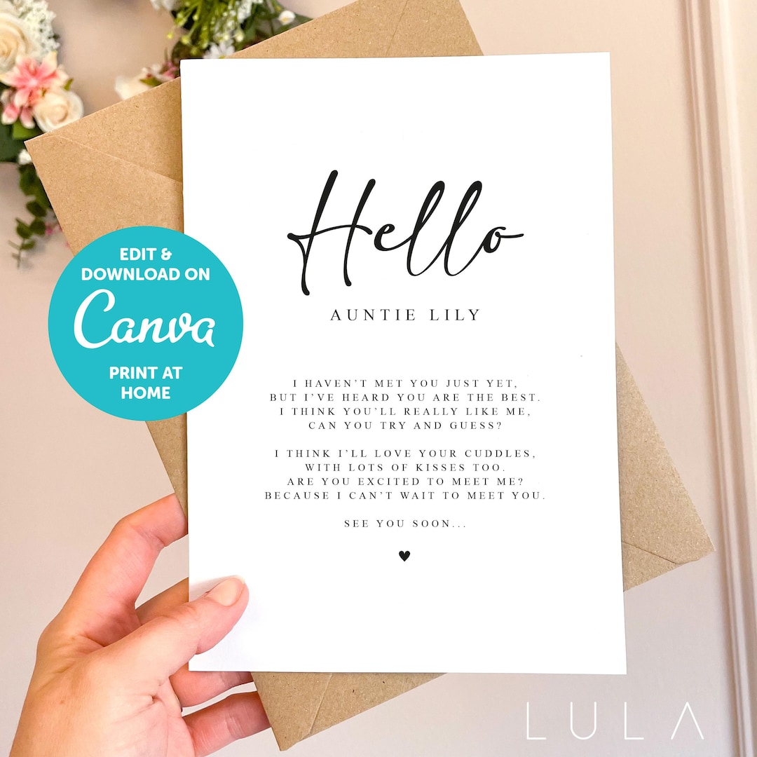 Hello Poem Pregnancy Announcement A5 Greeting Card CANVA Instant ...