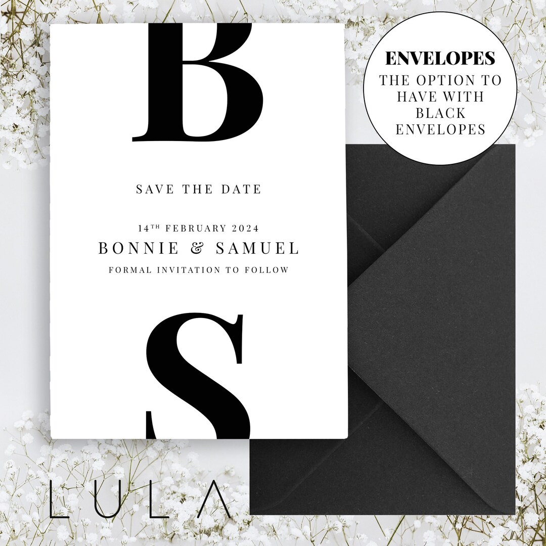 A6 PERSONALISED Black and White Save the Date Printed Invitations ...