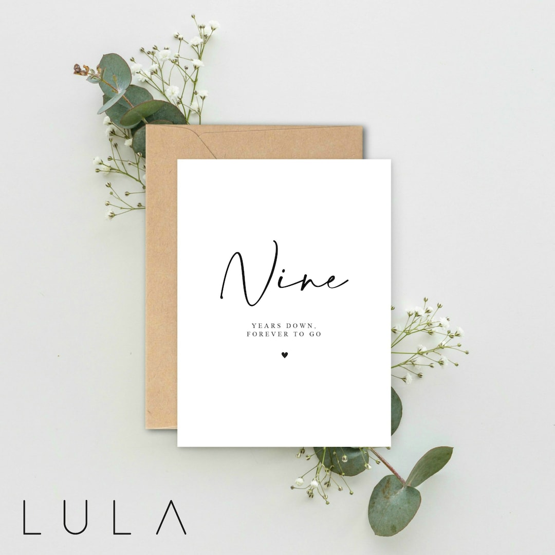 Nine Years Down, Forever to Go A5 Card With Envelope, Valentines Card ...