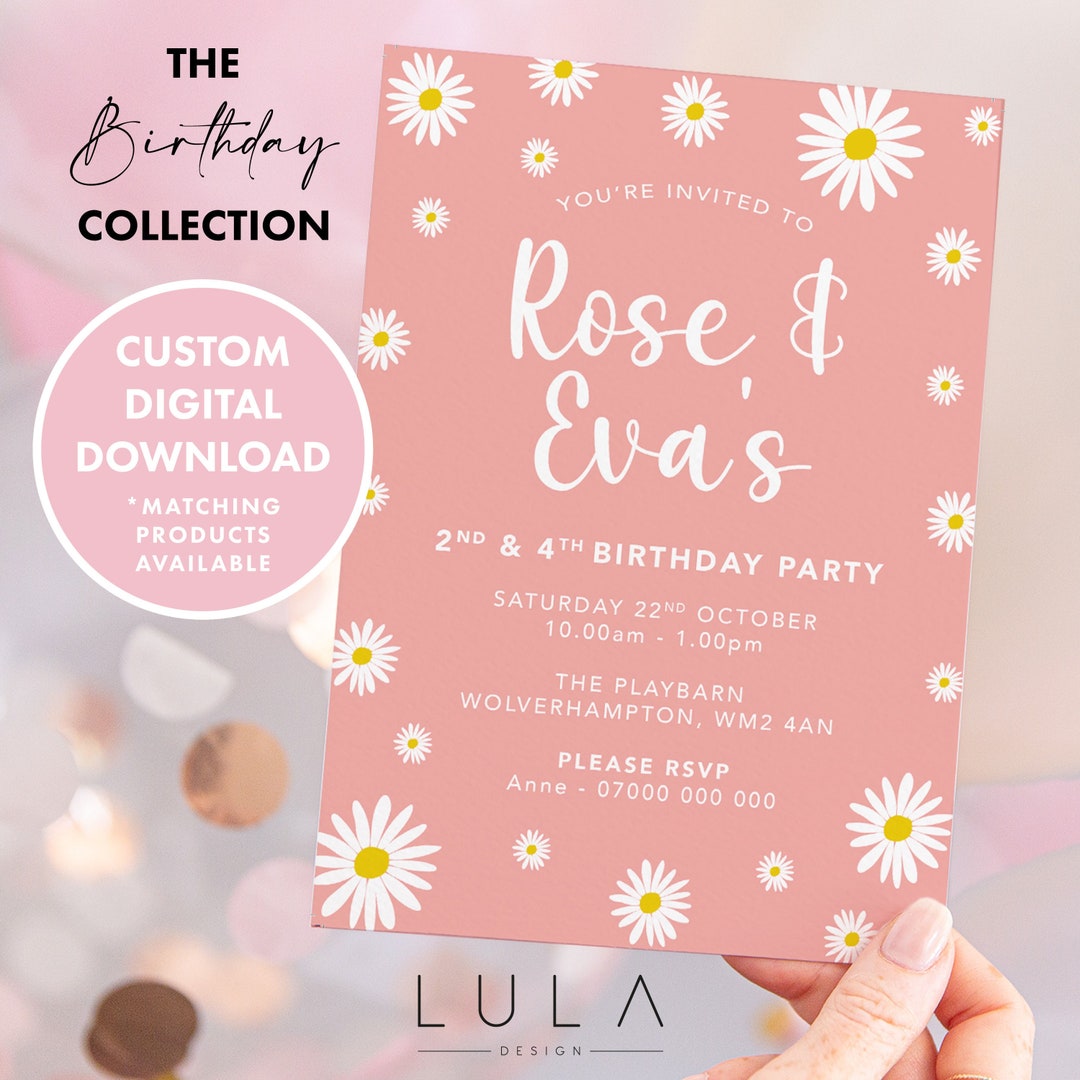 PERSONALISED Joint Daisy Flower Birthday Invitation DIGITAL DOWNLOAD ...