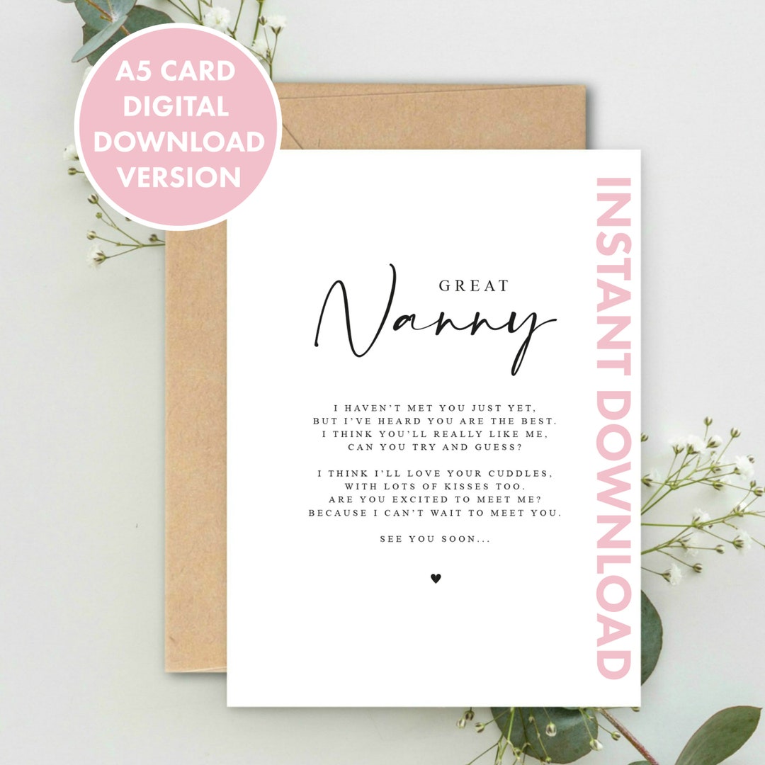 DIGITAL DOWNLOAD Great Nanny to Be Poem Card From Bump, Pregnancy ...