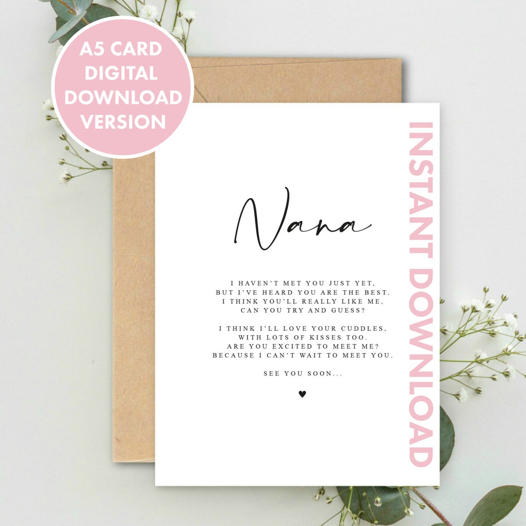 DIGITAL DOWNLOAD Nana to Be Poem Card From Bump, Pregnancy Announcement A5 Card Printable Print ...