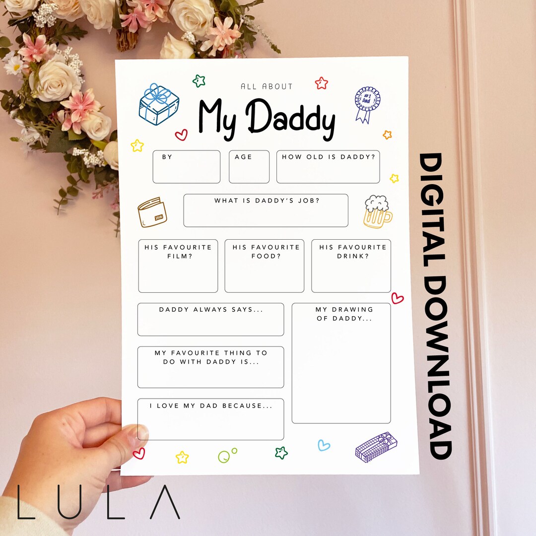 All About Daddy A4 Digital Download, Dad Questionnaire, Daddy Birthday ...