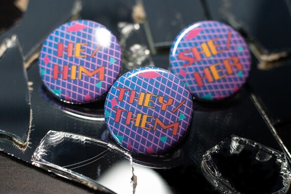 Pronoun Buttons Colorful Retro Vaporwave Trans Nonbinary Pride | Etsy