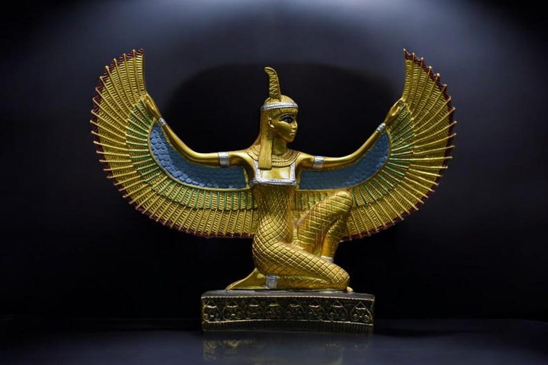 Unique Statue Maat Goddess of Balance and Truth Open Wings Golden Hand ...
