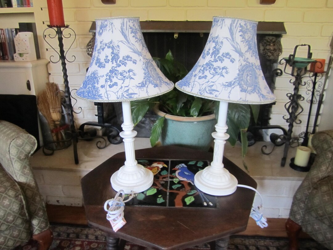 French Country Pair of Toile Lamps - Etsy