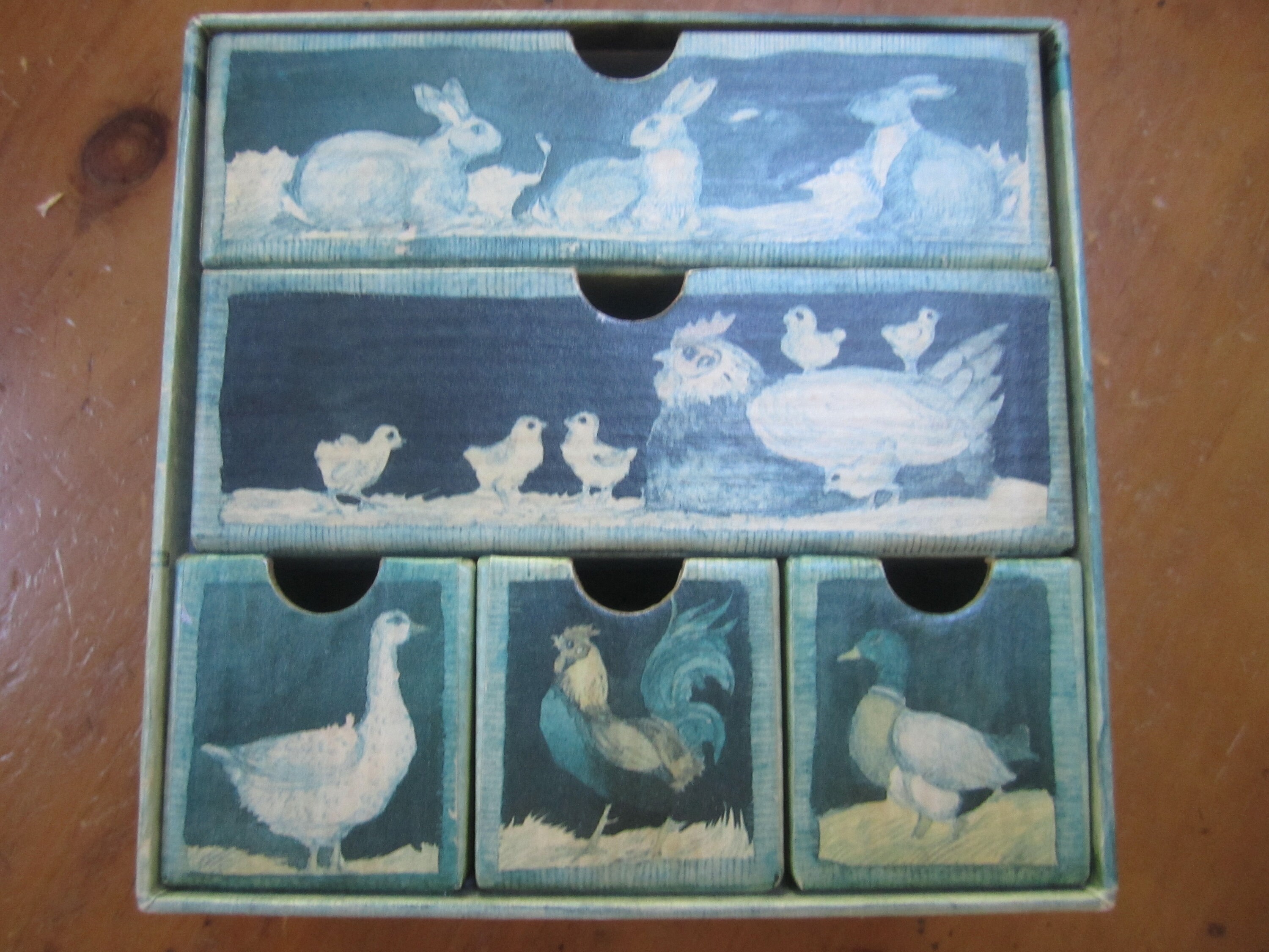 Vintage MATTHEW RICE England Paper Watercolor Trinket Box Farm Critters ...