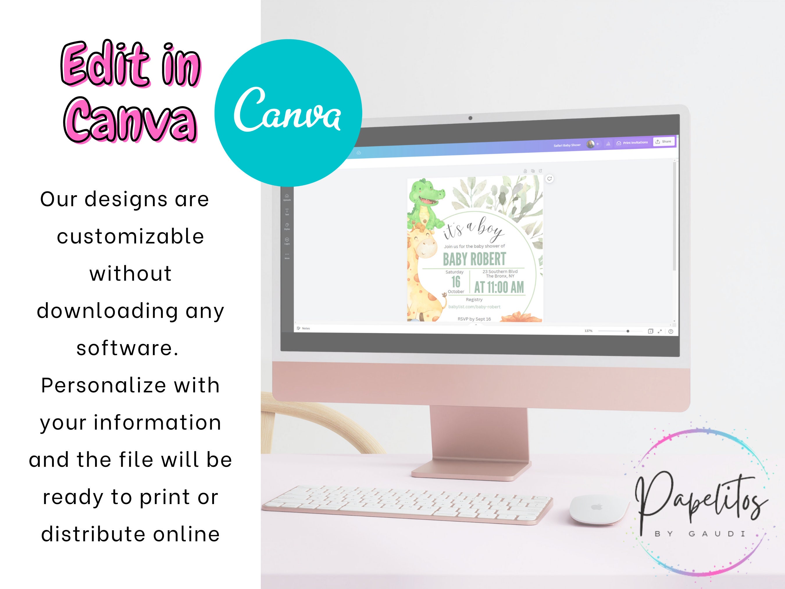 Safari Baby Shower Birthday Table Setting 5x7 Printable Downloadable ...