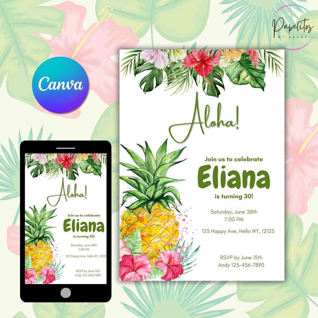 Tropical Piña Colada Party Invitation: Editable Luau Invite (canva ...