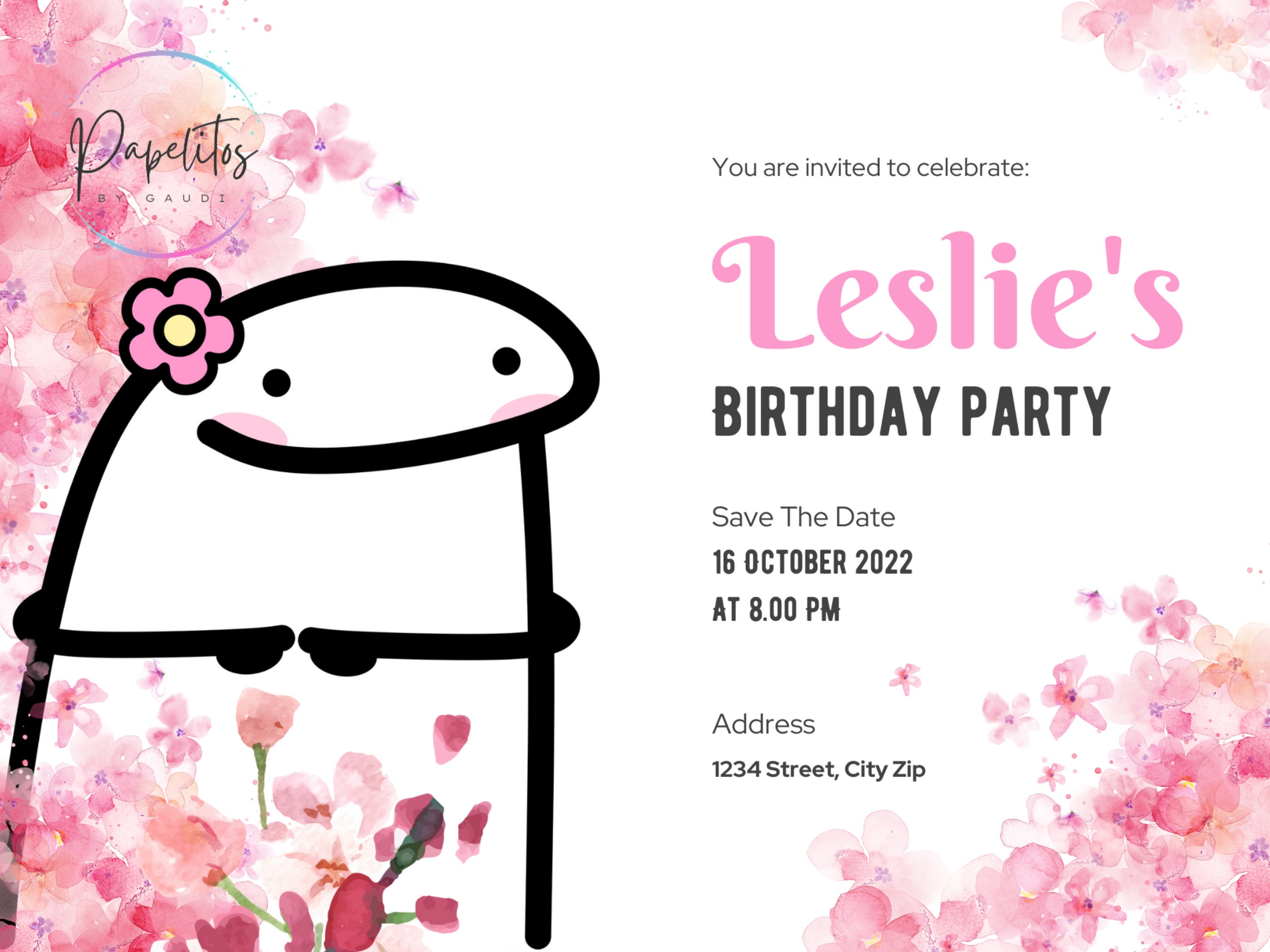 Flork Floral Invitation Birthday Downloadable Editable Canva Template ...