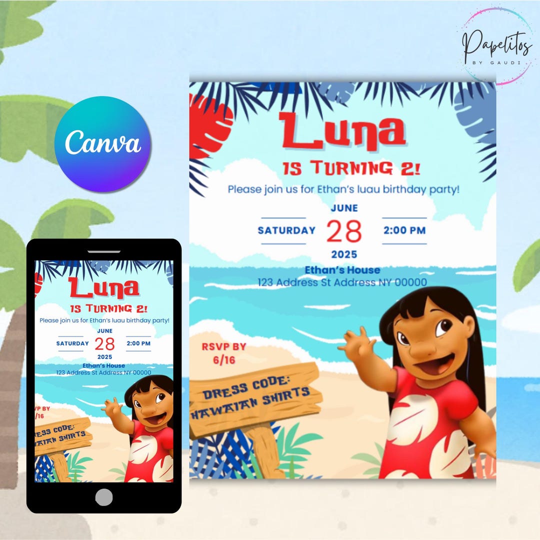 Editable Lilo Birthday Invitation | Custom Canva Template | Digital ...