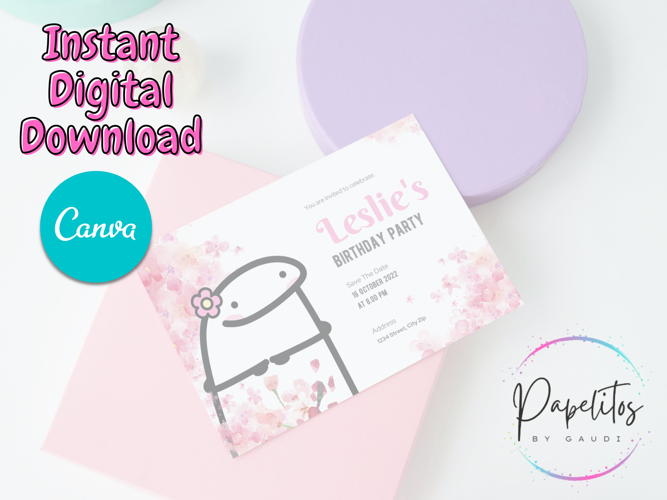 Flork Floral Invitation Birthday Downloadable Editable Canva Template ...