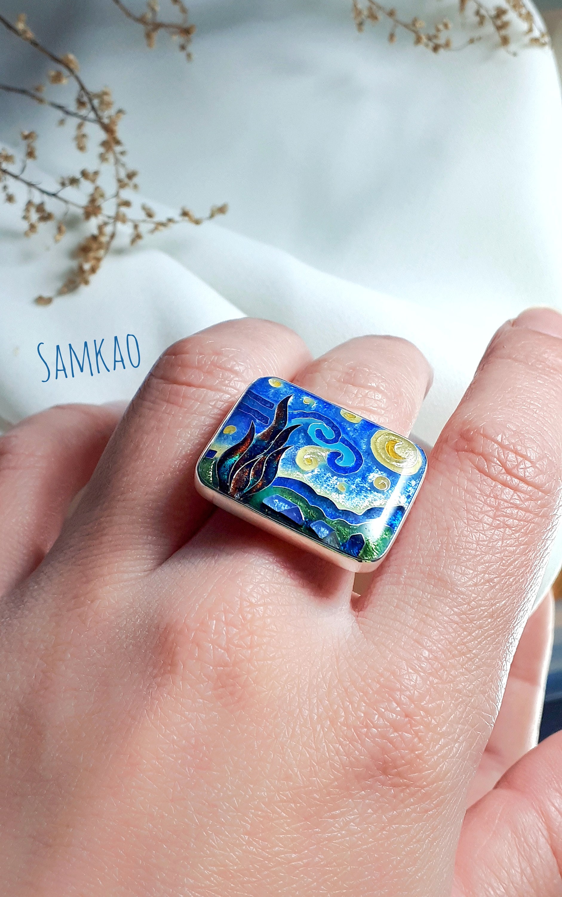 Starry Night Vincent Van Gogh Ringgeorgian Cloisonne Enamel - Etsy