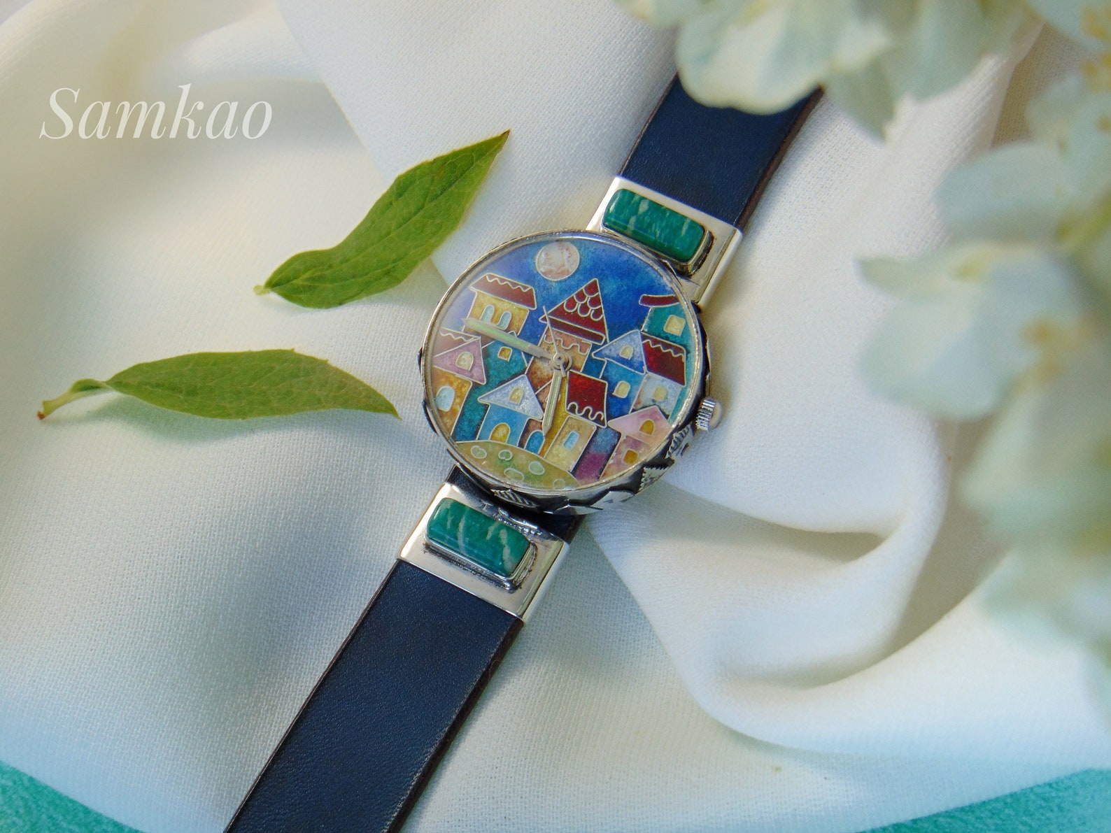 Cloisonne Enamel Wrist Watchsterling Silver Woman's Wrist - Etsy