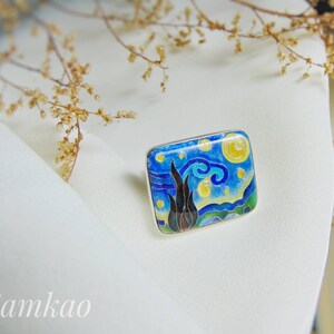 Starry Night Vincent Van Gogh Ring,georgian Cloisonne Enamel Ring ...
