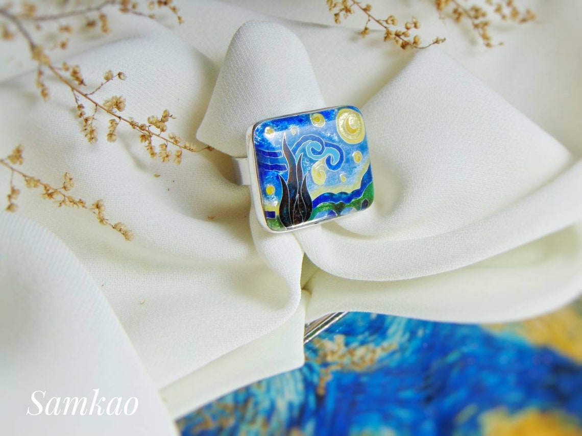 Starry Night Vincent Van Gogh Ringgeorgian Cloisonne Enamel - Etsy