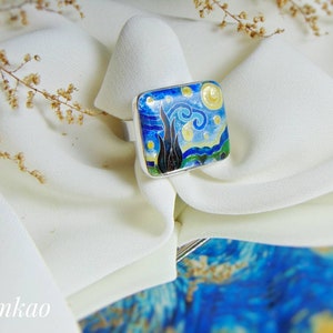 Starry Night Vincent Van Gogh Ring,georgian Cloisonne Enamel Ring ...