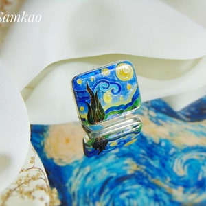 Starry Night Vincent Van Gogh Ring,georgian Cloisonne Enamel Ring ...
