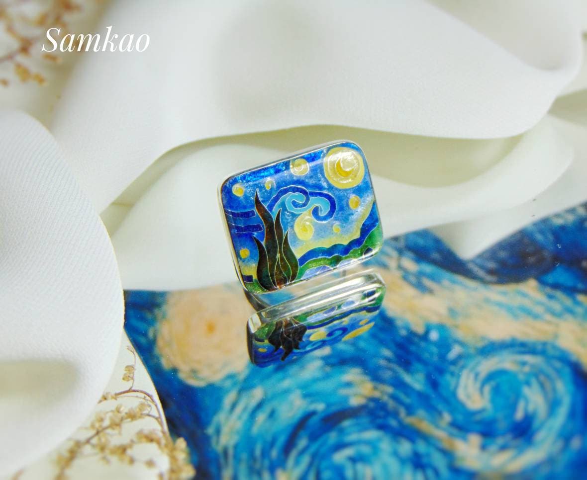 Starry Night Vincent Van Gogh Ring,georgian Cloisonne Enamel Ring ...