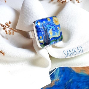 Starry Night Vincent Van Gogh Ring,georgian Cloisonne Enamel Ring ...