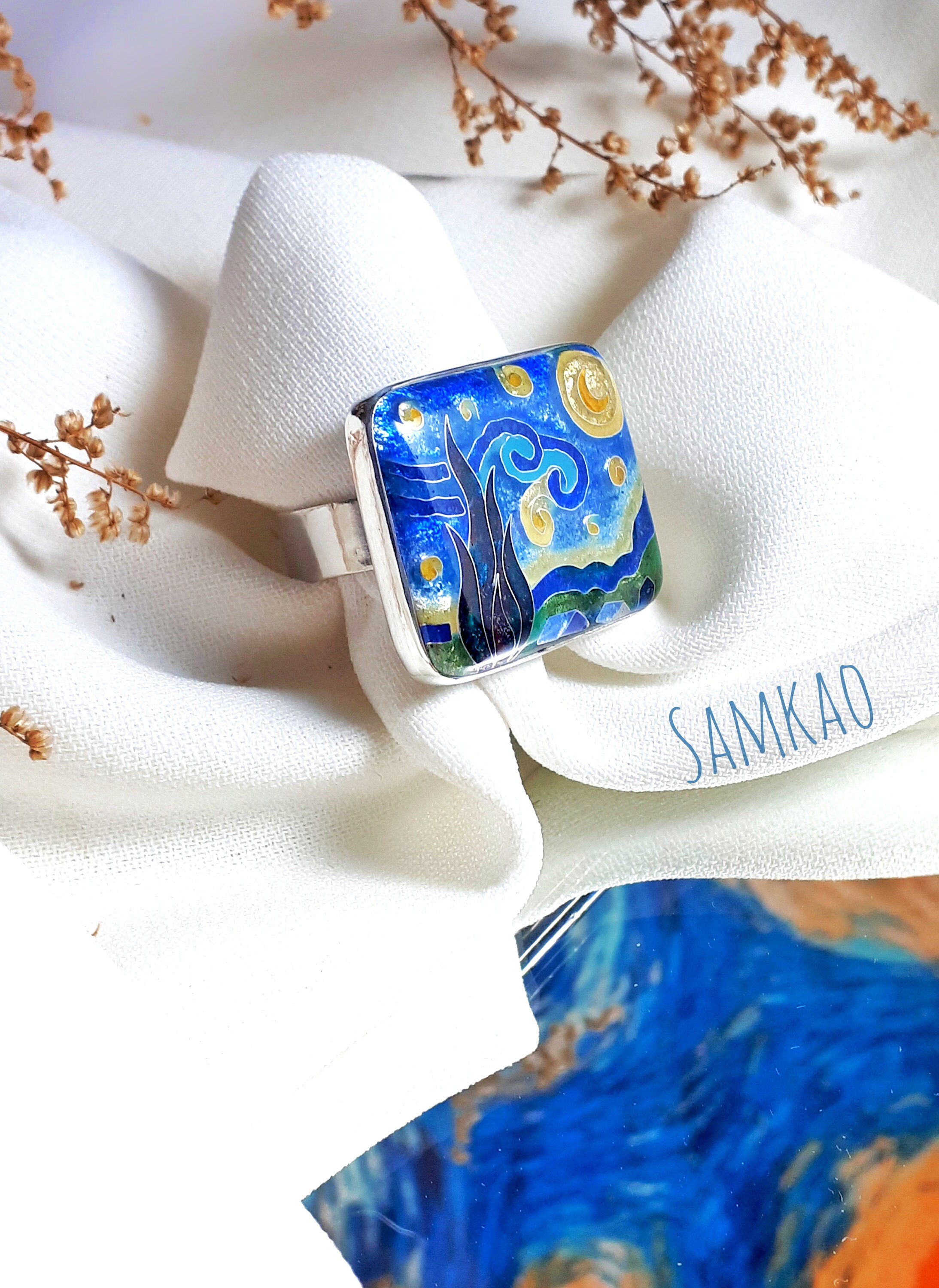Starry Night Vincent Van Gogh Ringgeorgian Cloisonne Enamel - Etsy