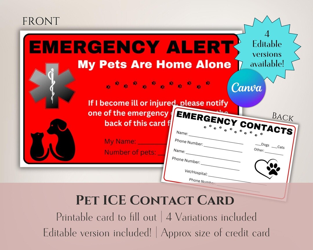 Pet Emergency Contacts Printable Template Digital Download | Print ...