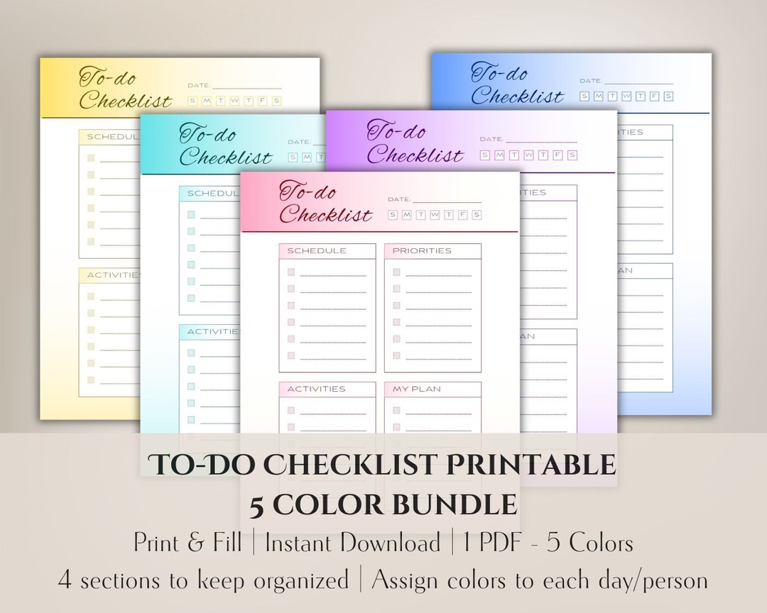 To Do Checklist Printable Color Bundle 1 to Do Checklist Daily Planner ...