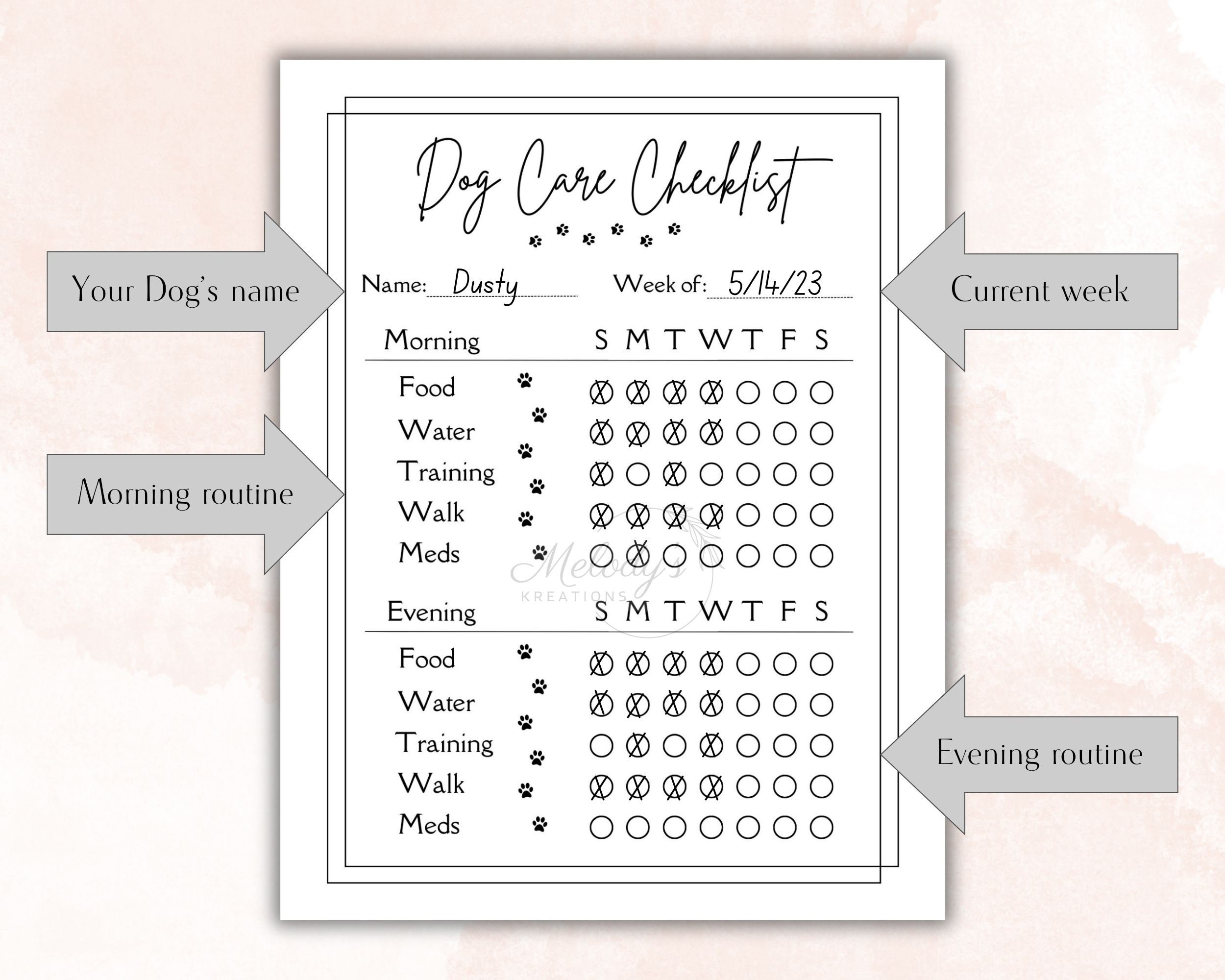 Dog Daily Care Printable Checklist | Print & Fill | Digital Download ...