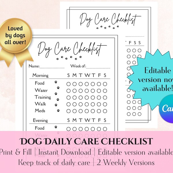 Daily Dog Checklist - Etsy