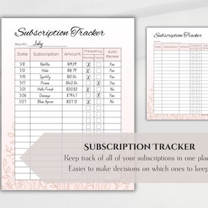Subscription Tracker Printable | Tracker Digital Download, Subscription ...