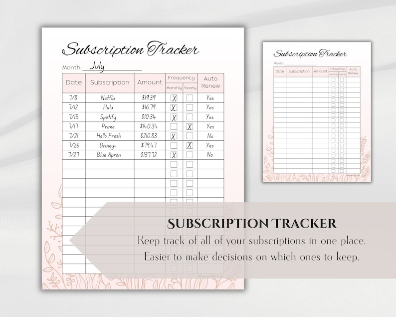 Subscription Tracker Printable | Tracker Digital Download, Subscription ...