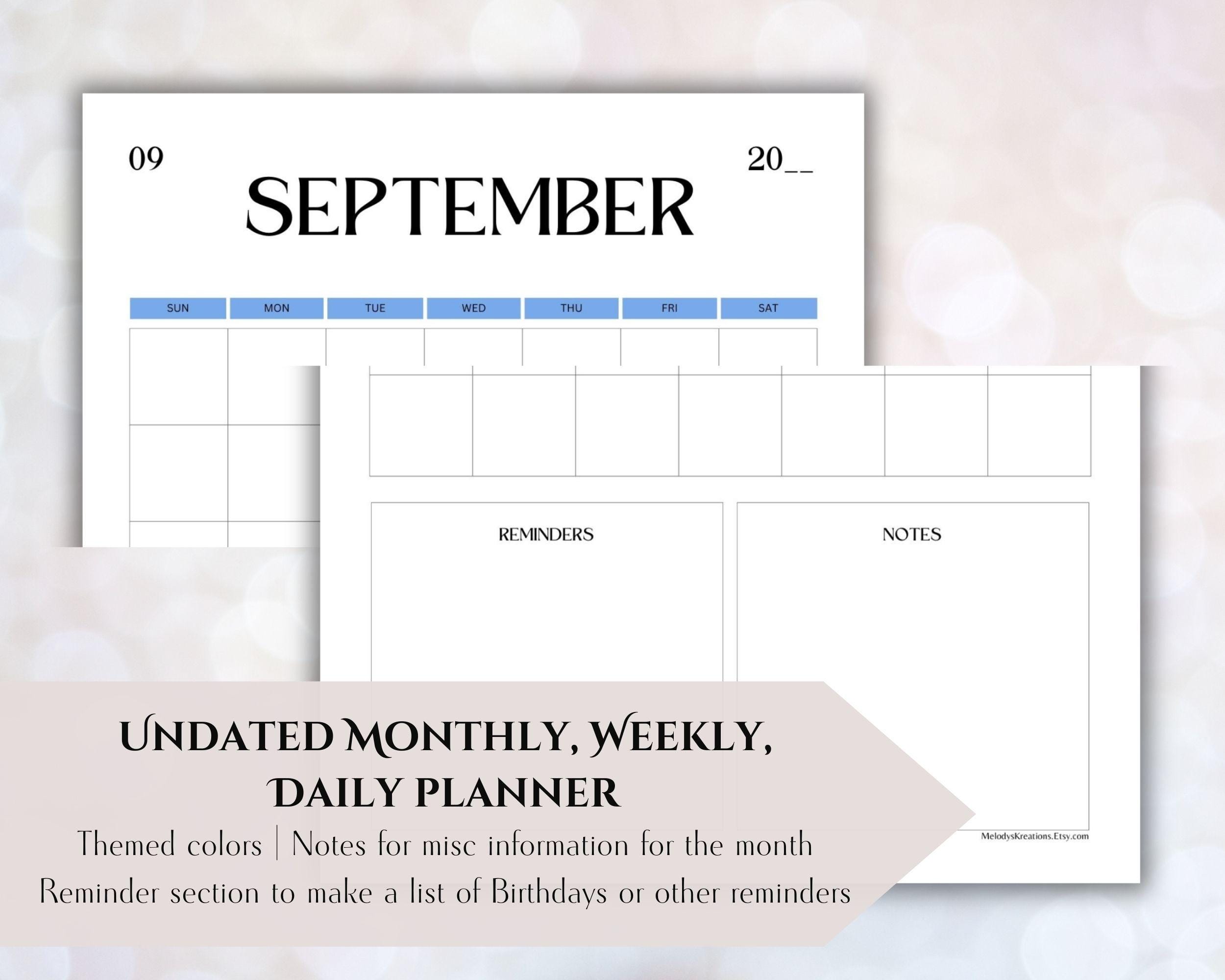 Undated Digital Planner Printable - Monthly, Weekly, and Daily Layouts ...