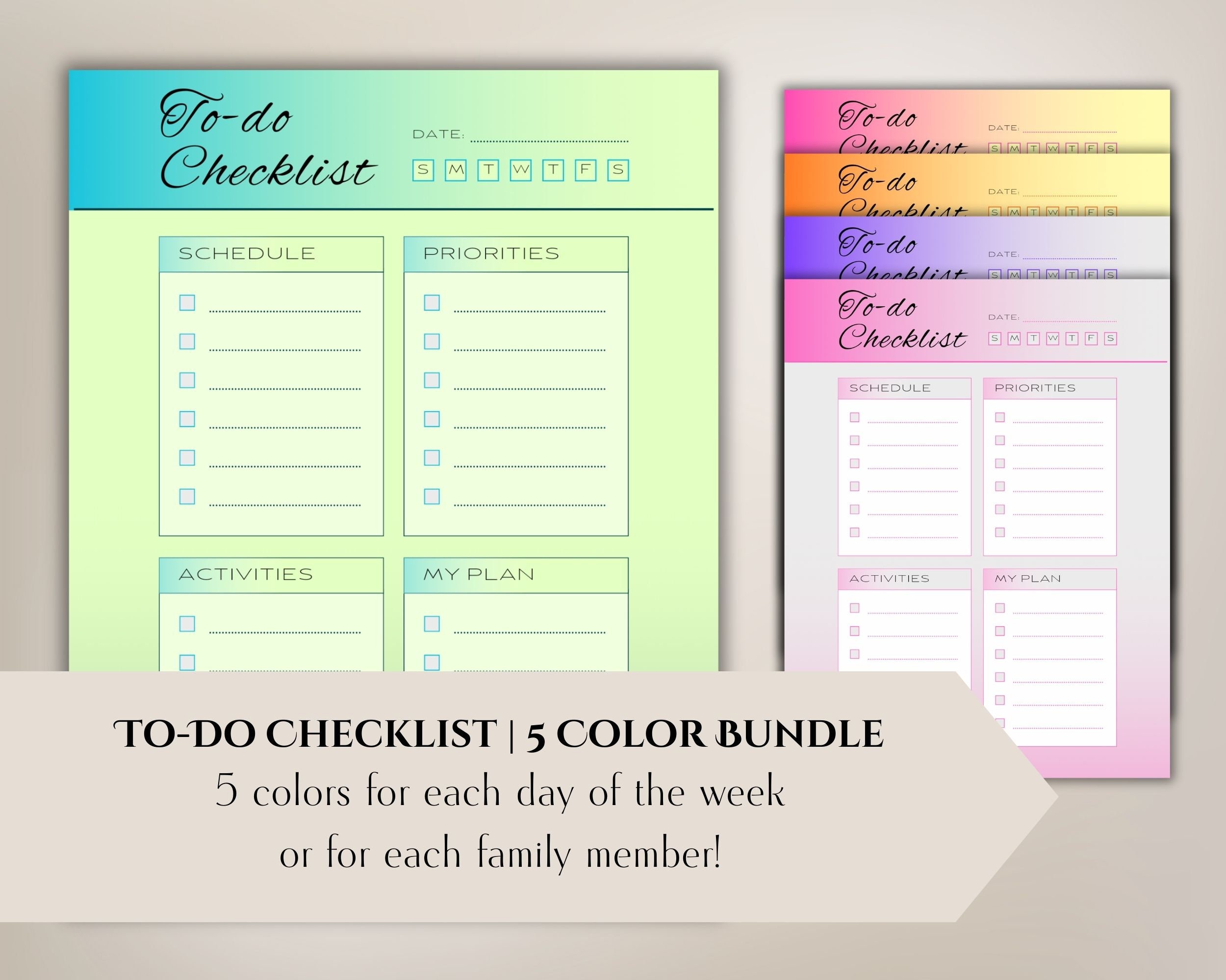 To Do Checklist Printable Color Bundle 3 Print & Fill Digital Download ...