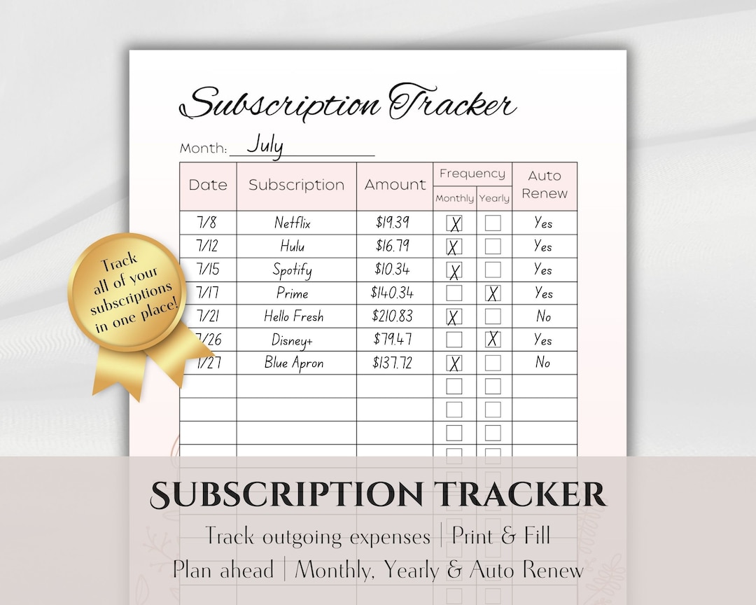 Subscription Tracker Printable | Tracker Digital Download, Subscription ...
