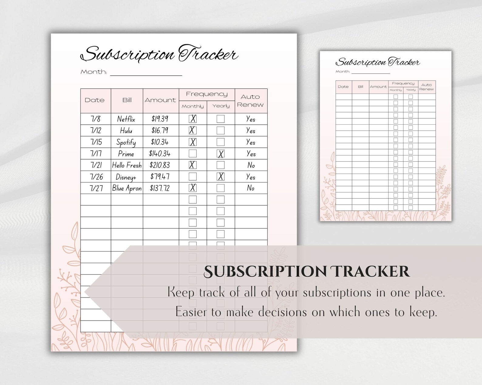 Subscription Tracker Printable Tracker Digital Download - Etsy